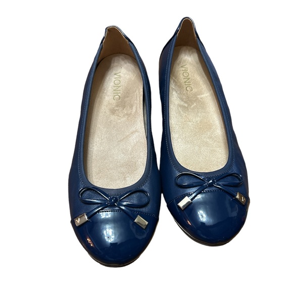 Vionic | Shoes | Vionic Navy Minna Ballet Flats Patent Leather Toe With ...